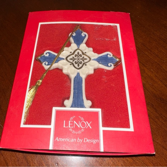 Lenox | Holiday | Rare Lenox First Blessing White Blue And Gold Cross ...